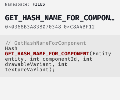 GetHashNameForComponent - FiveM Natives @ Cfx.re Docs