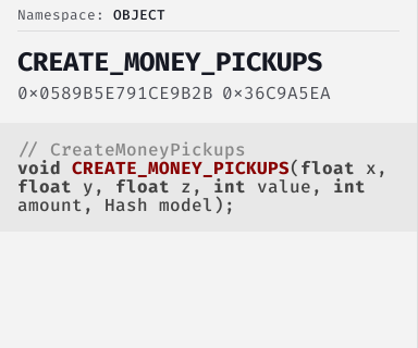 CreateMoneyPickups - FiveM Natives @ Cfx.re Docs
