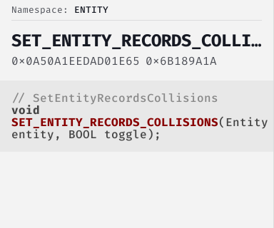 SetEntityRecordsCollisions - FiveM Natives @ Cfx.re Docs