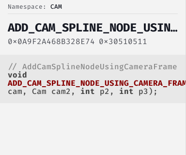 AddCamSplineNodeUsingCameraFrame - FiveM Natives @ Cfx.re Docs