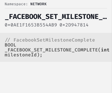 FacebookSetMilestoneComplete - FiveM Natives @ Cfx.re Docs