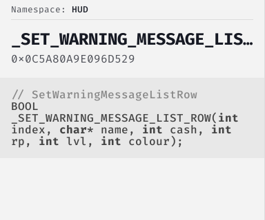 SetWarningMessageListRow - FiveM Natives @ Cfx.re Docs