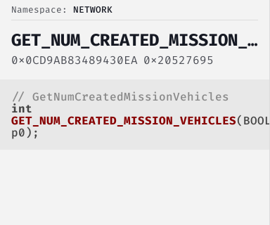 GetNumCreatedMissionVehicles - FiveM Natives @ Cfx.re Docs