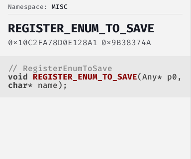 RegisterEnumToSave - FiveM Natives @ Cfx.re Docs