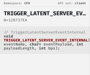 TriggerLatentServerEventInternal - FiveM Natives @ Cfx.re Docs
