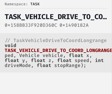 TaskVehicleDriveToCoordLongrange - FiveM Natives @ Cfx.re Docs