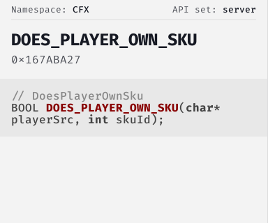 DoesPlayerOwnSku - FiveM Natives @ Cfx.re Docs
