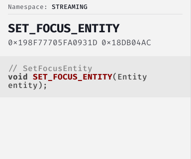 SetFocusEntity - FiveM Natives @ Cfx.re Docs