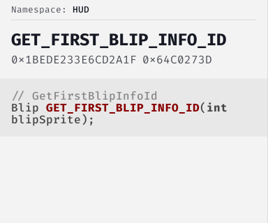 GetFirstBlipInfoId - FiveM Natives @ Cfx.re Docs