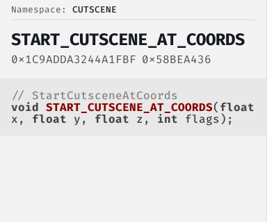 StartCutsceneAtCoords - FiveM Natives @ Cfx.re Docs