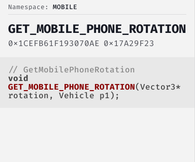 GetMobilePhoneRotation - FiveM Natives @ Cfx.re Docs