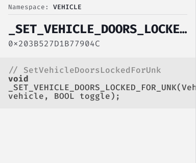SetVehicleDoorsLockedForUnk - FiveM Natives @ Cfx.re Docs