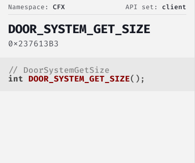 DoorSystemGetSize - FiveM Natives @ Cfx.re Docs