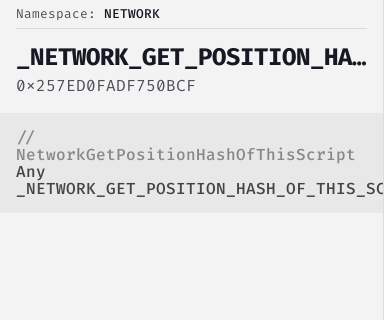 NetworkGetPositionHashOfThisScript - FiveM Natives @ Cfx.re Docs
