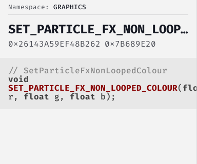 SetParticleFxNonLoopedColour - FiveM Natives @ Cfx.re Docs