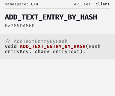 AddTextEntryByHash - FiveM Natives @ Cfx.re Docs