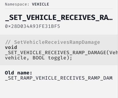 SetVehicleReceivesRampDamage - FiveM Natives @ Cfx.re Docs