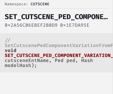 SetCutscenePedComponentVariationFromPed - FiveM Natives @ Cfx.re Docs