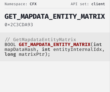GetMapdataEntityMatrix - FiveM Natives @ Cfx.re Docs
