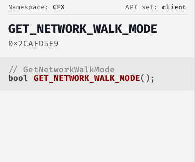 GetNetworkWalkMode - FiveM Natives @ Cfx.re Docs