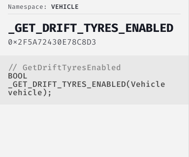 GetDriftTyresEnabled - FiveM Natives @ Cfx.re Docs