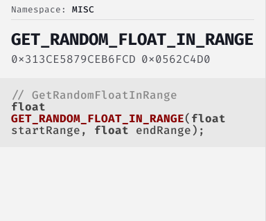 GetRandomFloatInRange - FiveM Natives @ Cfx.re Docs