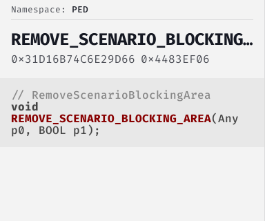 RemoveScenarioBlockingArea - FiveM Natives @ Cfx.re Docs