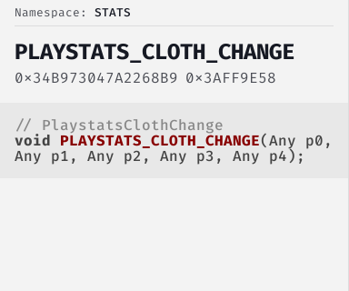 PlaystatsClothChange - FiveM Natives @ Cfx.re Docs