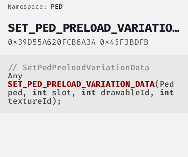 SetPedPreloadVariationData - FiveM Natives @ Cfx.re Docs