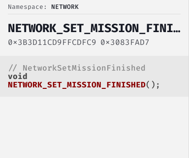 NetworkSetMissionFinished - FiveM Natives @ Cfx.re Docs