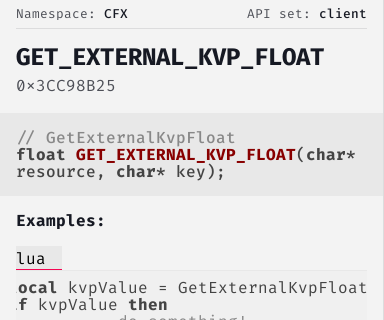 GetExternalKvpFloat - FiveM Natives @ Cfx.re Docs