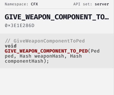 GiveWeaponComponentToPed - FiveM Natives @ Cfx.re Docs