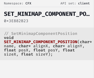 SetMinimapComponentPosition - FiveM Natives @ Cfx.re Docs