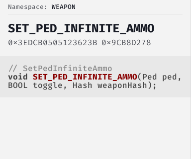SetPedInfiniteAmmo - FiveM Natives @ Cfx.re Docs