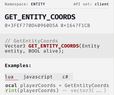 GetEntityCoords - FiveM Natives @ Cfx.re Docs