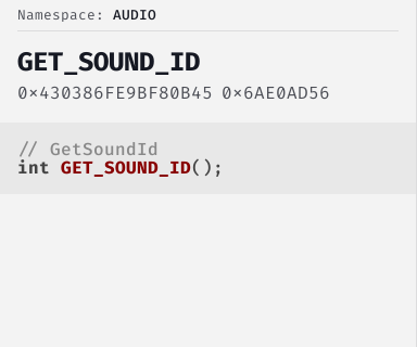 GetSoundId - FiveM Natives @ Cfx.re Docs