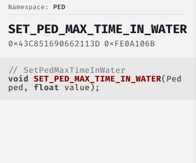 SetPedMaxTimeInWater - FiveM Natives @ Cfx.re Docs