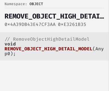RemoveObjectHighDetailModel - FiveM Natives @ Cfx.re Docs