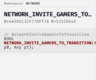 NetworkInviteGamersToTransition - FiveM Natives @ Cfx.re Docs