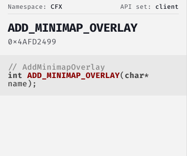 AddMinimapOverlay - FiveM Natives @ Cfx.re Docs