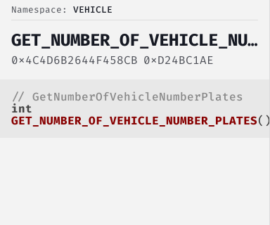 GetNumberOfVehicleNumberPlates - FiveM Natives @ Cfx.re Docs