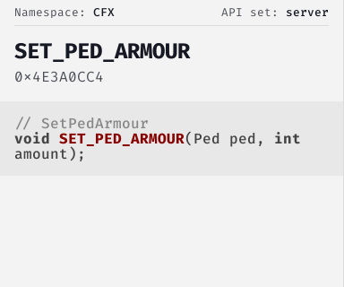 SetPedArmour - FiveM Natives @ Cfx.re Docs