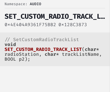 SetCustomRadioTrackList - FiveM Natives @ Cfx.re Docs
