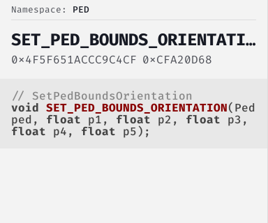SetPedBoundsOrientation - FiveM Natives @ Cfx.re Docs