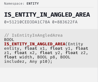 IsEntityInAngledArea - FiveM Natives @ Cfx.re Docs