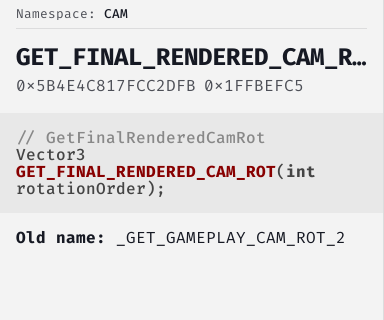 GetFinalRenderedCamRot - FiveM Natives @ Cfx.re Docs
