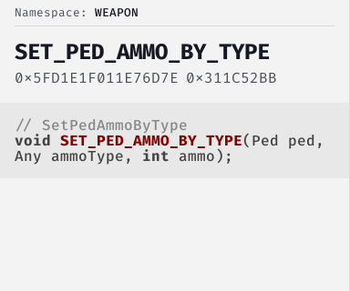 SetPedAmmoByType - FiveM Natives @ Cfx.re Docs