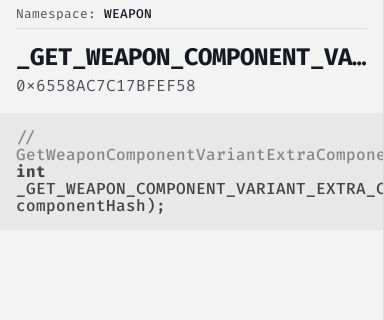 GetWeaponComponentVariantExtraComponentCount - FiveM Natives @ Cfx.re Docs