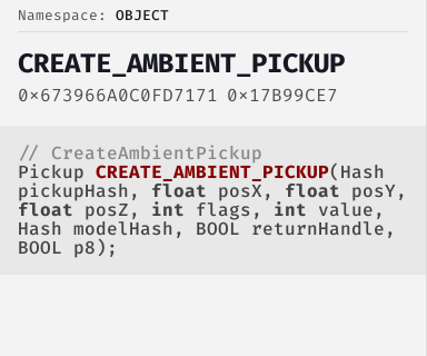 CreateAmbientPickup - FiveM Natives @ Cfx.re Docs