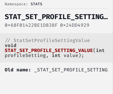 StatSetProfileSettingValue - FiveM Natives @ Cfx.re Docs